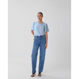 Vila Damen Rundhalsshirt "VIBELLI O-NECK S/S TOP - NOOS", blau, Gr. S, unifarben, Jersey, Obermaterial: 95% Polyester, 5% Elasthan, Shirts