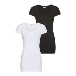 Flashlights Damen T-Shirt, schwarz-wei&szlig;, Basic, Gr. 44, unifarben, Feinripp, Obermaterial: 100% Baumwolle, Shirts, figurbetonter Schnitt, unifarben,