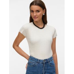 V&eacute;ro Moda VERO MODA Damen Kurzarmpullover "VMSILJE C/S O-NECK POINTELLE PULL NOOS"birch, Gr. S, unifarben, Strick, Obermaterial: 77% Viskose, 23% Polyester,