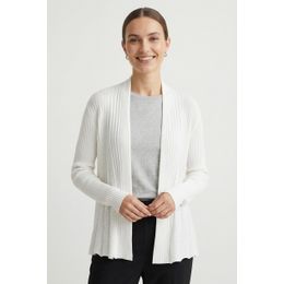Freequent Damen Strickjacke "FQCLAUDISSE-S-CAR", wei&szlig;, Gr. M, unifarben, Feinstrick, Obermaterial: 85% Viskose, 15% Polyamid, Strickjacken, in