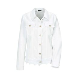 GOLDNER Damen Jackenblazer "Kurzgr&ouml;&szlig;e Baumwolljacke mit Blumenborte", wei&szlig;, Gr. 23, Obermaterial: 97% Baumwolle CO. 3% Elasthan EL., Blazer,