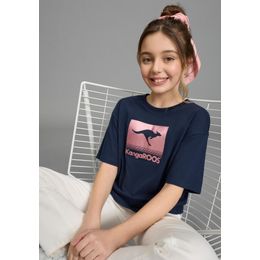 Kangaroos M&auml;dchen T-Shirt "Kurze Form mit Folienprint f&uuml;r M&auml;dchen", blau, Gr. 176, bedruckt, Single Jersey, Obermaterial: 100% Baumwolle, Shirts,