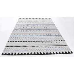 Teppich Theko, B:80cm H:5mm L:150cm, blau, Baumwolle, Wohnzimmer, Teppiche, "Tuxedo", Flachgewebe, handgewebt, ideal im Wohnzimmer & Schlafzimmer