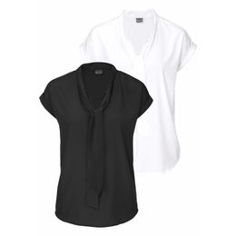 Bruno Banani Damen Schluppenbluse, schwarz-wei&szlig;, Gr. 36, clean, gepflegt, unifarben, Web, Obermaterial: 100% Polyester, Blusen, mit Bindeband