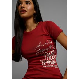 Kangaroos Damen T-Shirt, braun, Gr. 44, bedruckt, unifarben, Rippware, Obermaterial: 100% Baumwolle, Shirts, im Basic-Look mit Print