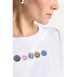 T-Shirt RICHROYAL, Damen, Gr. XL, wei&szlig;, Single Jersey, Obermaterial: 100% Baumwolle, Basic normal, Rundhals, Umschlagsaum, Shirts T-Shirt, mit Smileys Frontmotiv