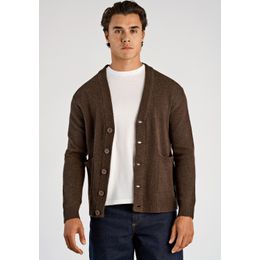 LINDBERGH Herren Cardigan "Cardigan Comfort Fit"dk braun mel, Gr. L, unifarben, Obermaterial: 80% Wolle, 20% Nylon, Strickjacken