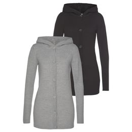 Flashlights Damen Kapuzenstrickjacke, grau, Basic, Gr. 48, unifarben, Feinstrick, Obermaterial: 50% Baumwolle, 50% Polyacryl, Strickjacken, zum