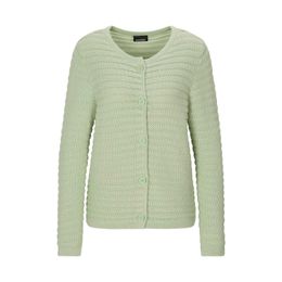 GOLDNER Damen Strickjacke "Ajourjacke in Querrippen-Optik", gr&uuml;n, Gr. 52, Obermaterial: 100% Baumwolle CO., Strickjacken, modischer Strukturstrick