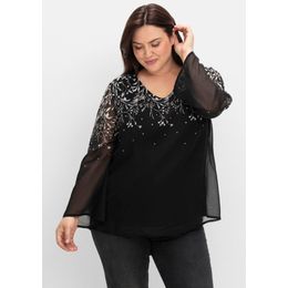 sheego Damen Longbluse, schwarz-wei&szlig;, Gr. 54, bedruckt, gemustert, mehrfarbig, 100% Polyester, Blusen