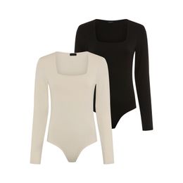 Laura Scott Damen Langarmbody, schwarz, Basic, Gr. 40, unifarben, Jersey, Obermaterial: 95% Baumwolle, 5% Elasthan, Bodys, mit Karree-Ausschnitt,