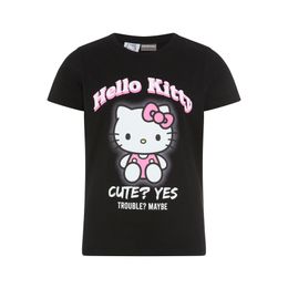 Kidsworld M&auml;dchen T-Shirt "HELLO KITTY T-Shirt: Cute?", schwarz, Gr. 128, bedruckt, Single Jersey, Obermaterial: 100% Baumwolle, Shirts, Kurzarm,