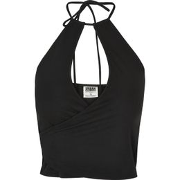 Tanktop Urban Classics "Urban Classics Damen Ladies Short Wraped Neckholder Top", Damen, Gr. L, schwarz, 95% Baumwolle, 5% Elasthan, unifarben, slim fit, Tops Tanktop