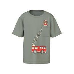 name it Jungen T-Shirt "NMMVILIAN SS NREG TOP"shadow print:fire bear, Gr. 122, bedruckt, unifarben, Jersey, Obermaterial: 100% Baumwolle, Shirts