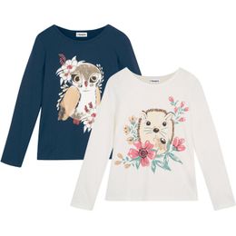 bonprix M&auml;dchen Langarmshirt, wei&szlig;, Gr. 164, bedruckt, unifarben, Jersey, Obermaterial: 100% Baumwolle, Shirts, Regular Fit, mit Print, aus