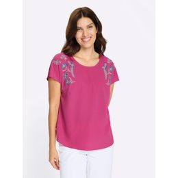 Classic Basics Damen Schlupfbluse, pink, Gr. 42, gebl&uuml;mt, gemustert, mehrfarbig, 100% Polyester, Blusen