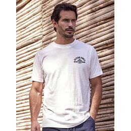 Lerros Herren T-Shirt "Gestreiftes T-Shirt mit Front und Backprint", wei&szlig;, Gr. M, 100% Baumwolle, Shirts
