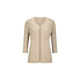 GOLDNER Damen Strickjacke "Elegante Strickjacke mit Rippenblende", beige, Gr. 44, Obermaterial: 100% Baumwolle CO., Strickjacken, figurschmeichelner