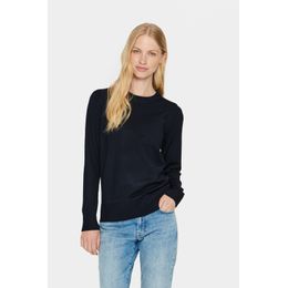 Saint Tropez Damen Rundhalspullover "MilaSZ", blau, Gr. M, unifarben, Strick, Obermaterial: 80% Viskose, 20% Polyamid, Pullover, Viskosemischung,