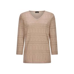 GOLDNER Damen Rundhalspullover "Sommerpullover mit V-Ausschnitt", beige, Gr. 52, Obermaterial: 80% Baumwolle CO. 20% Polyamid PA., Pullover,