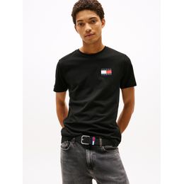 Tommy Jeans Herren T-Shirt "TJM SLIM FIT ESSENTIAL FLAG", schwarz, Gr. M, unifarben, Single Jersey, Obermaterial: 100% Baumwolle, Shirts, mit
