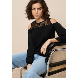 Laura Scott Damen Langarmshirt, schwarz, Gr. 34, unifarben, Jersey, Obermaterial: 95% Viskose, 5% Elasthan. Spitze: 100% Polyester, Shirts, aus