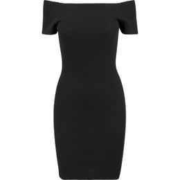 Shirtkleid Urban Classics "Urban Classics Damen Ladies Off Shoulder Rib Dress", Damen, Gr. L, US-Gr&ouml;&szlig;en, schwarz, 97% Baumwolle, 3% Elasthan, unifarben, slim fit, U-Boot-Ausschnitt, Kleider Shirtkleid