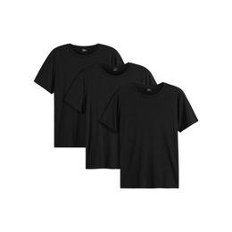 bonprix Herren T-Shirt "T-Shirt (3er Pack)", schwarz, Gr. 52, Obermaterial: 100% Baumwolle, Shirts, bequemer Regular Fit, Rundhalsausschnitt, leichte