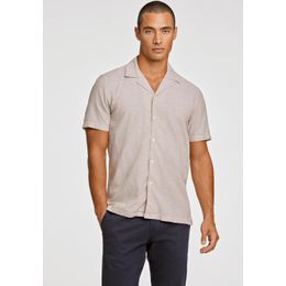 LINDBERGH Herren Leinenhemd "Leinenhemd (Kurzarm) Relaxed Fit", beige, Gr. XXXL, Obermaterial: 55% Leinen, 45% Baumwolle, Hemden
