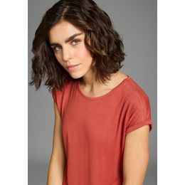 Laura Scott Damen T-Shirt, rot, Gr. 38, unifarben, Jersey, Obermaterial: 95% Viskose, 5% Elasthan, Shirts, mit dezenten Glitzerdetails an der