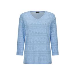 GOLDNER Damen Rundhalspullover "Kurzgr&ouml;&szlig;e Sommerpullover mit V-Ausschnitt", blau, Gr. 19, Obermaterial: 80% Baumwolle CO. 20% Polyamid PA., Pullover,