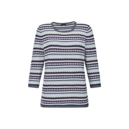 GOLDNER Damen Rundhalspullover "Kurzgr&ouml;&szlig;e Strickpullover im Ringel-Look", blau, Gr. 24, Obermaterial: 50% Baumwolle CO. 50% Polyacryl PAN., Pullover,