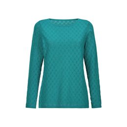 GOLDNER Damen Rundhalspullover "Strickpullover mit Wabenstruktur", gr&uuml;n, Gr. 48, Obermaterial: 50% Baumwolle CO. 50% Polyacryl PAN., Pullover,