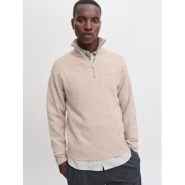 Jack & Jones JACK & JONES Herren Troyer "JJESOHO OLLIE KNIT HALF ZIP SN", beige, Gr. L, unifarben, Strick, Obermaterial: 51% Polyester, 41% Polyacryl, 5% Wolle,