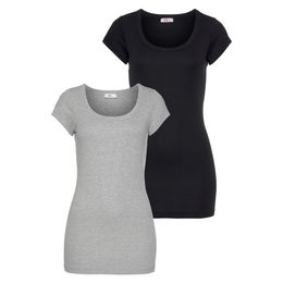 Flashlights Damen T-Shirt, grau, Basic, Gr. 36, meliert, unifarben, Feinripp, Obermaterial: 100% Baumwolle. Obermaterial Melange: 90% Baumwolle, 10%