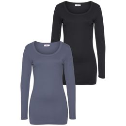 Flashlights Damen Langarmshirt, blau, Basic, Gr. 48, unifarben, Feinripp, Obermaterial: 100% Baumwolle, Shirts, sehr figurbetonter Schnitt,
