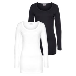 Flashlights Damen Langarmshirt, schwarz-wei&szlig;, Basic, Gr. 48, unifarben, Feinripp, Obermaterial: 100% Baumwolle, Shirts, sehr figurbetonter Schnitt,