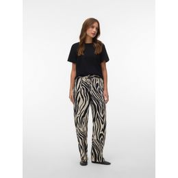 V&eacute;ro Moda VERO MODA Damen Schlupfhose "VMJESMILO HW WIDE PANTS WVN NOOS", schwarz-wei&szlig;, Gr. L, bedruckt, Web, Obermaterial: 55% Viskose, 45% Leinen, Hosen, mit