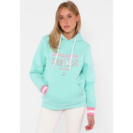 Zwillingsherz Damen Hoodie ""Gl&uuml;cklich am Meer"", gr&uuml;n, Gr. L, Sweatware, Obermaterial: 50% Baumwolle, 50% Polyester, Sweatshirts, mit Pailletten,