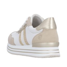 Remonte Damen Plateausneaker, Gr. 45wei&szlig;, hellbeige, Lederimitat, unifarben mit Farbeinsatz, Schuhe, Halbschuh, Schn&uuml;rschuh mit Metallicdetails und