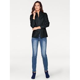 Heine Damen Langarmbluse, schwarz, Gr. 50, unifarben, 97% Baumwolle, 3% Elasthan, Blusen
