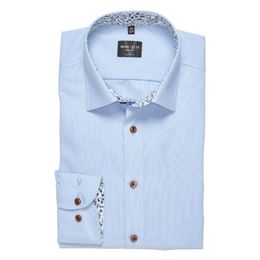 MARVELIS Herren Langarmhemd, blau, Gr. 43, Web, Obermaterial: 100% Baumwolle, Hemden, Businesshemd, New York Kentkragen, b&uuml;gelleicht