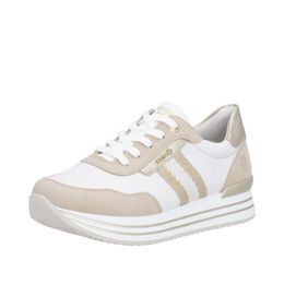 Remonte Damen Plateausneaker, Gr. 42wei&szlig;, hellbeige, Lederimitat, unifarben mit Farbeinsatz, Schuhe, Halbschuh, Schn&uuml;rschuh mit Metallicdetails und