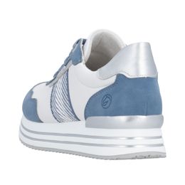 Remonte Damen Plateausneaker, Gr. 42wei&szlig;, blau, Lederimitat, unifarben mit Farbeinsatz, Schuhe, Halbschuh, Schn&uuml;rschuh mit Metallicdetails und