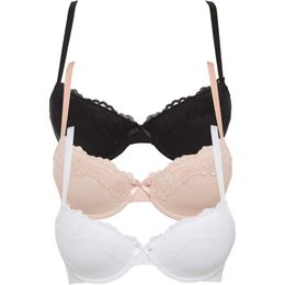 bonprix Damen Schalen-BH "Schalen-BH mit recyceltem Polyamid (3er Pack)", Gr. 75, schwarz, Spitze, Obermaterial: 80% Polyamid, 20% Elasthan. Spitze: