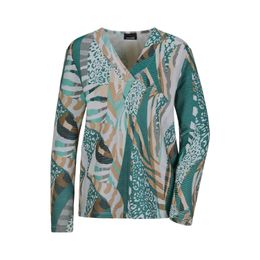GOLDNER Damen Sweatshirt "Kurzgr&ouml;&szlig;e Langarm Printshirt mit V-Ausschnitt", gr&uuml;n, Gr. 21, Obermaterial: 50% Baumwolle CO. 47% Polyester PES. 3%