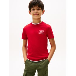 Tommy Hilfiger Jungen T-Shirt "VARSITY PRINT TEE SS", rot, Gr. 3, unifarben, Single Jersey, Obermaterial: 100% Baumwolle, Shirts, Kinder bis 16 Jahre