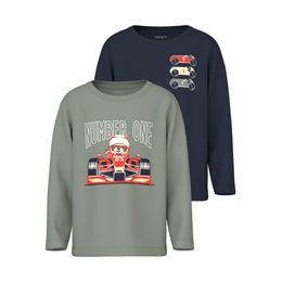 name it Jungen T-Shirt "NMMVUX 2P LS TOP", grau, Gr. 98, bedruckt, Jersey, Obermaterial: 95% Baumwolle, 5% Elasthan, Shirts, Baumwollmischung