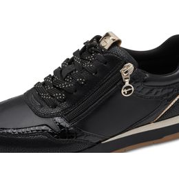 Tamaris Damen Plateausneaker, Gr. 36, schwarz, Lacksynthetik, Lederimitat, gl&auml;nzend, Schuhe, Schn&uuml;rschuh, Freizeitschuh, Halbschuh in veganer