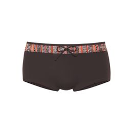 Buffalo Damen Bikini-Hotpants, braun, Gr. 34, unifarben mit Farbeinsatz, Xtra Life LYCRA, Badehosen, Mit bedrucktem Kontrasteinsatz